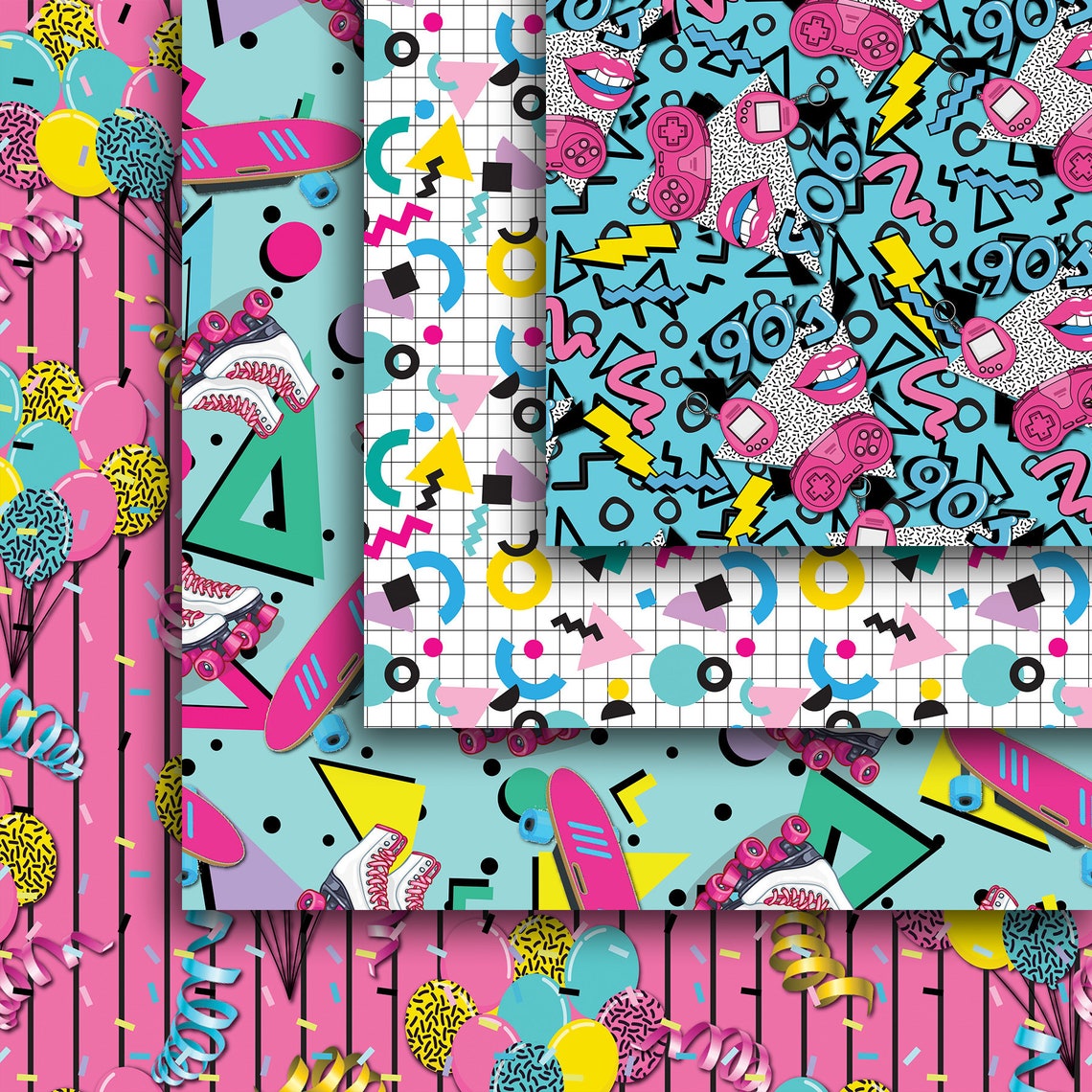 80s 90s Memphis Style Seamless Digital Paper Pack 80s Party - Etsy
