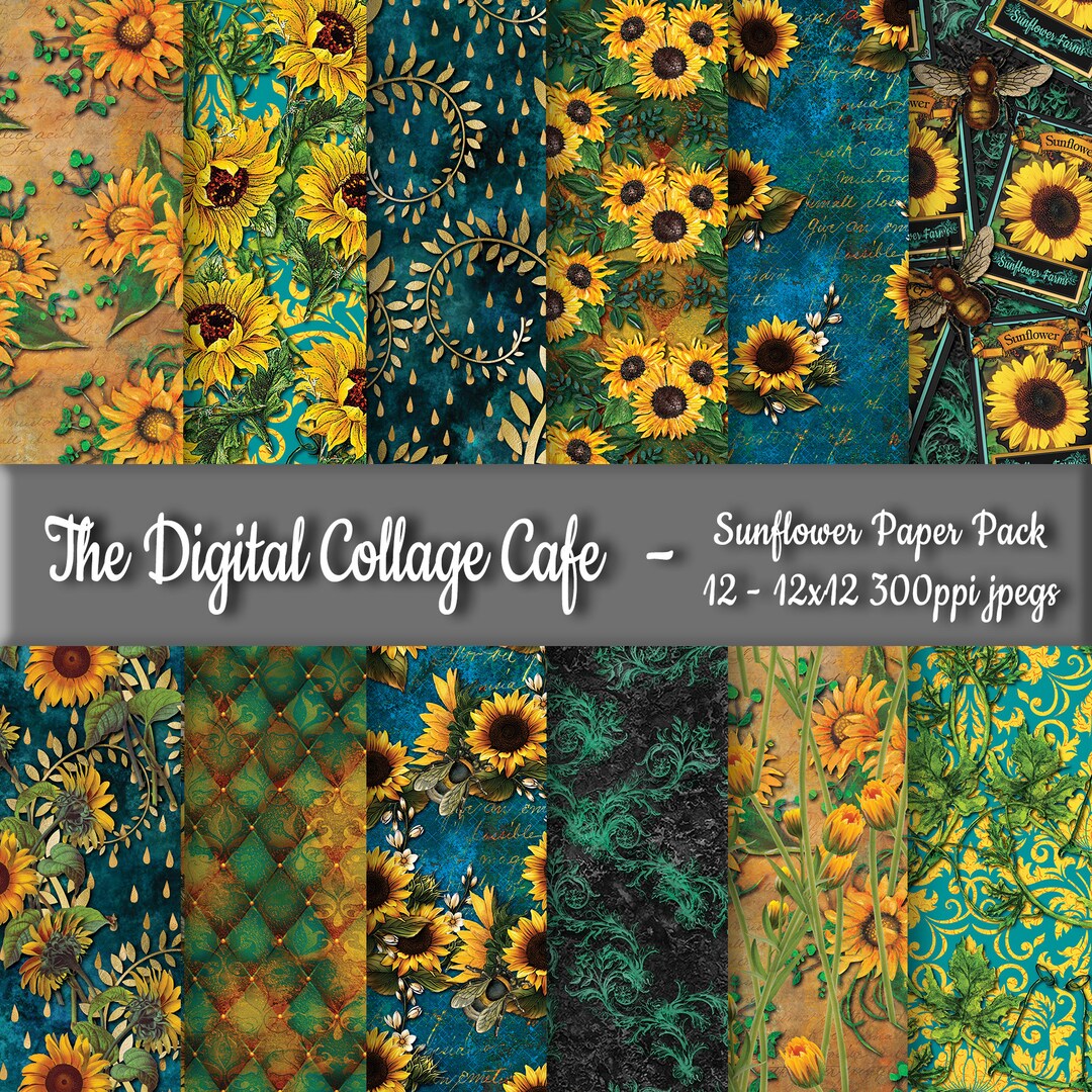 Sunflower Seamless Digital Paper Pack, Flower Seamless Digital Paper ...