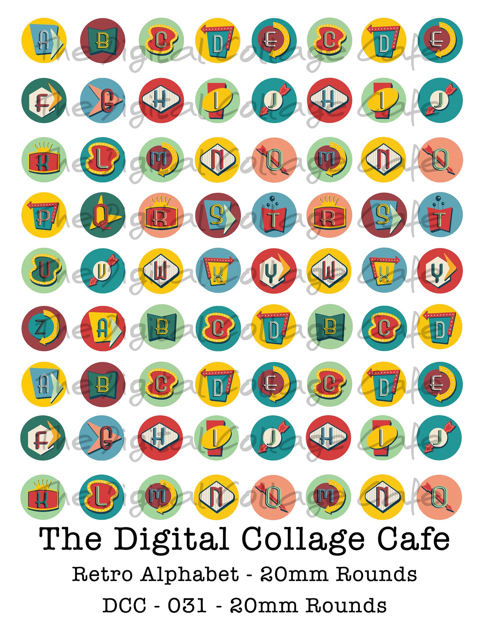Retro Alphabet Digital Collage Sheet DCC031 - Vintage Sign Collage 18mm ...