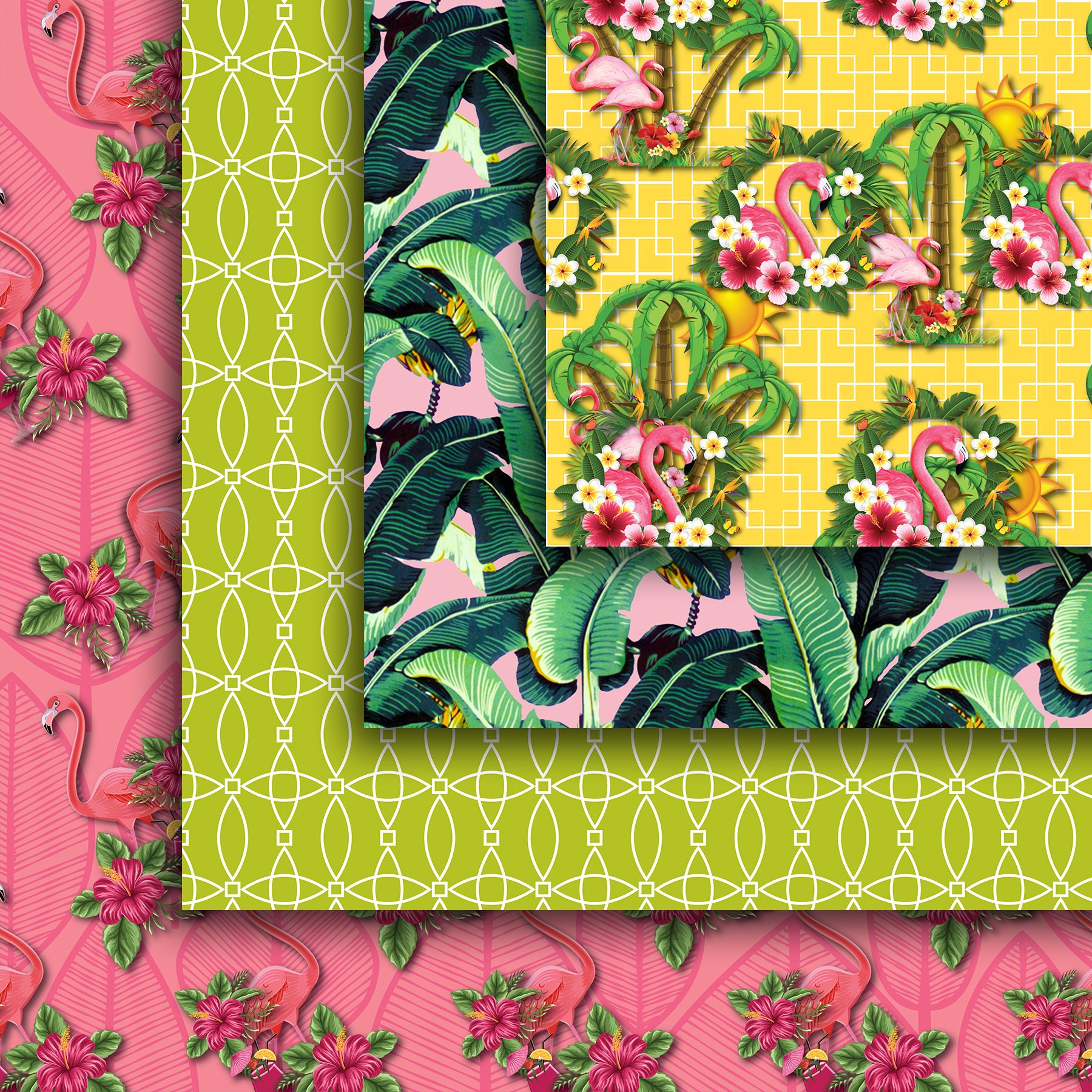 Flamingos Digital Paper Pack Beach Paper Pack Palm Trees - Etsy