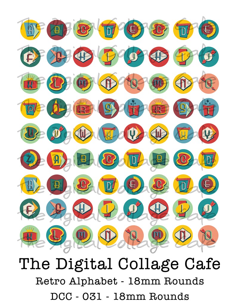 Retro Alphabet Digital Collage Sheet DCC031 - Vintage Sign Collage 18mm ...