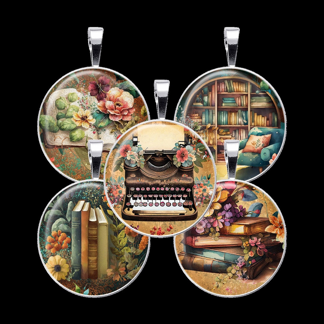 Book Digital Collage Sheet, Library Bottle Cap Collage, Bibliophile ...