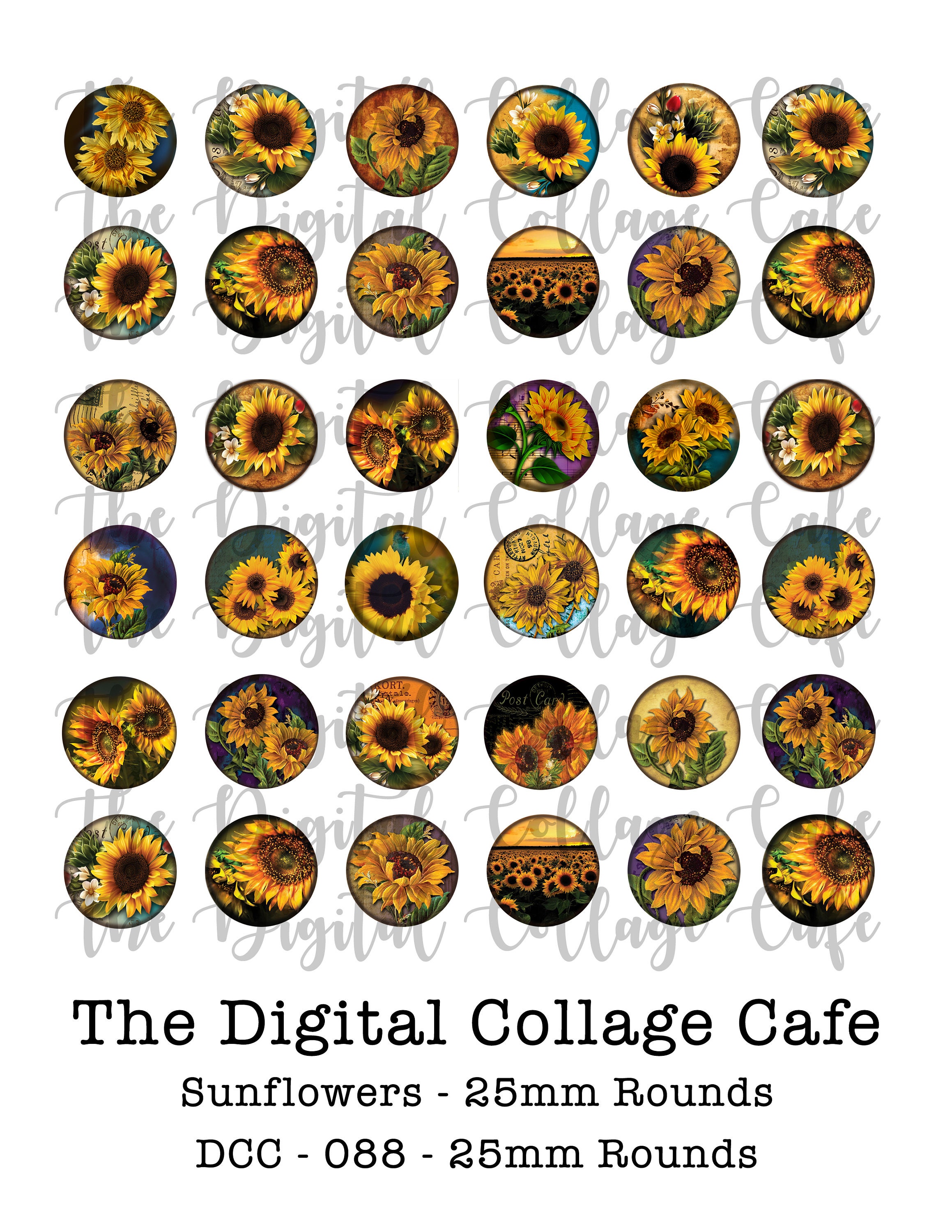Sunflower Digital Collage Sheet, Flower Collage, Floral Collage ...
