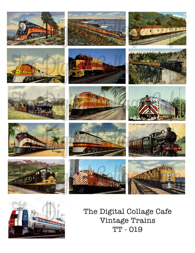 Vintage Trains Digital Collage Sheet TT 019 Instant - Etsy