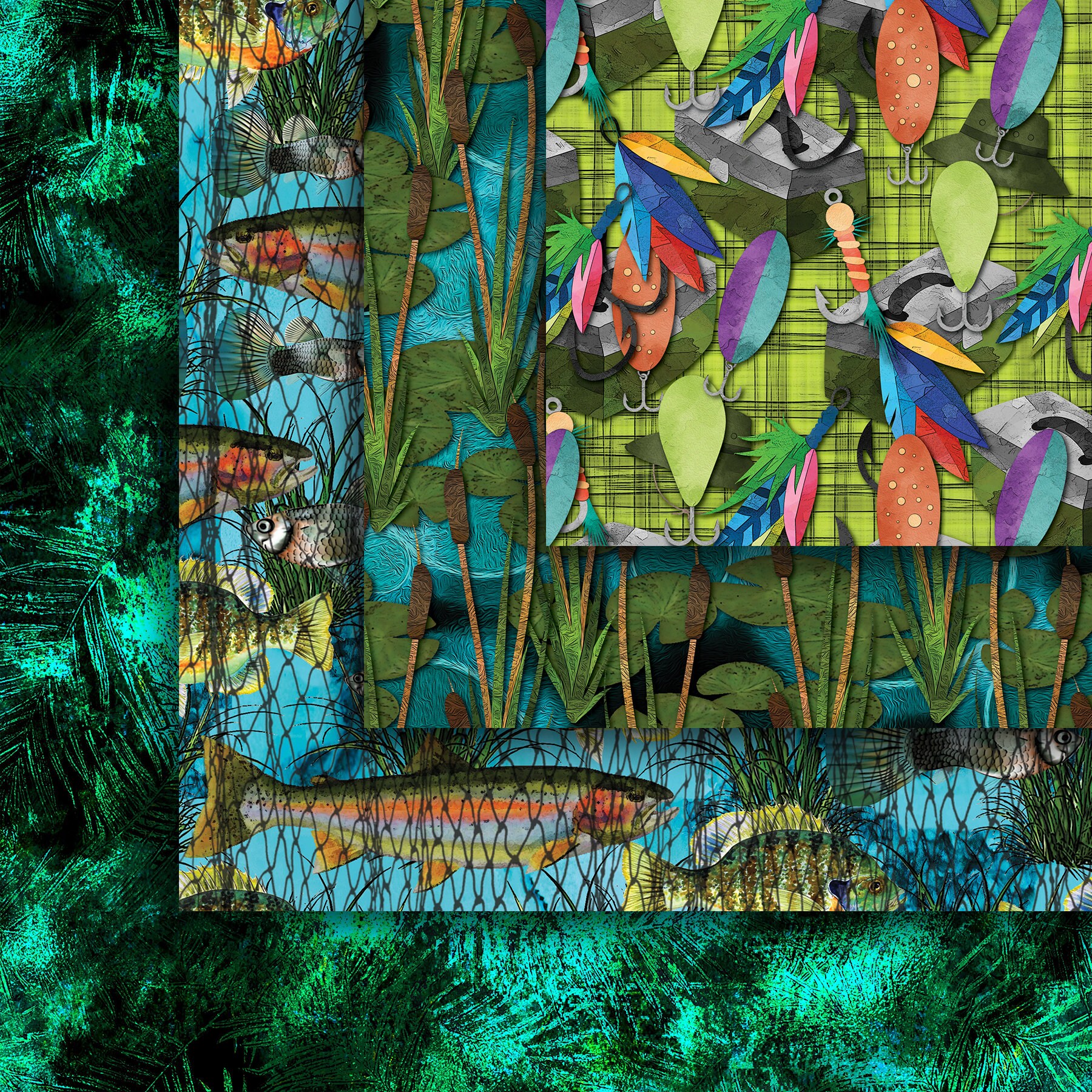 Fishing Seamless Digital Paper Pack, Nature Digital Paper Pack ...