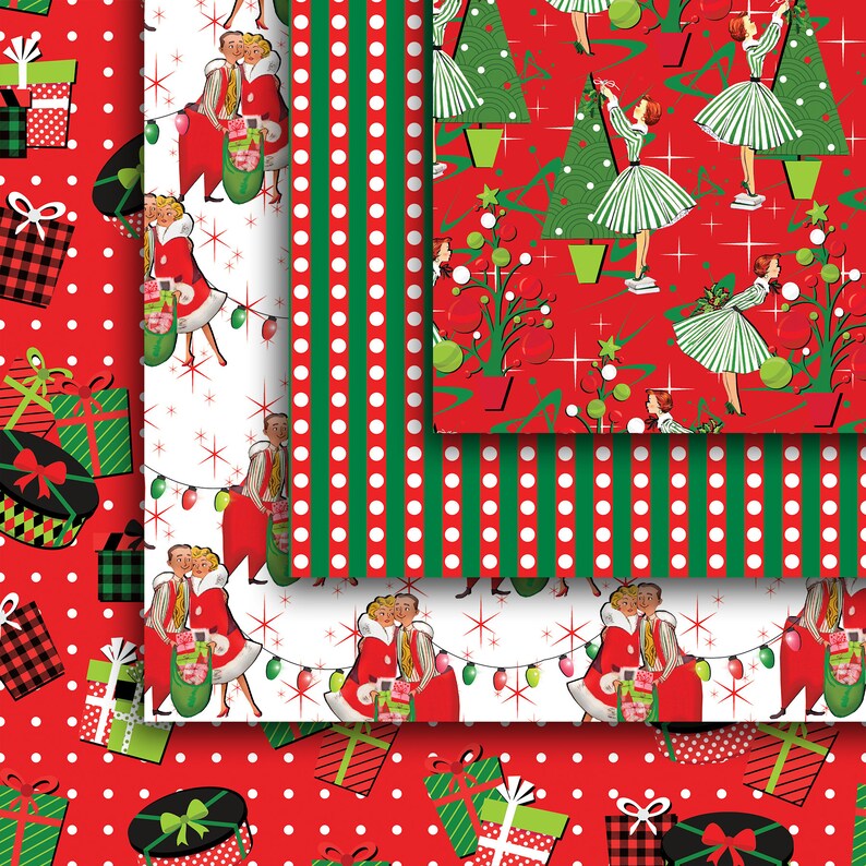 Retro Christmas Seamless Digital Paper Pack, Retro Holiday Digital ...