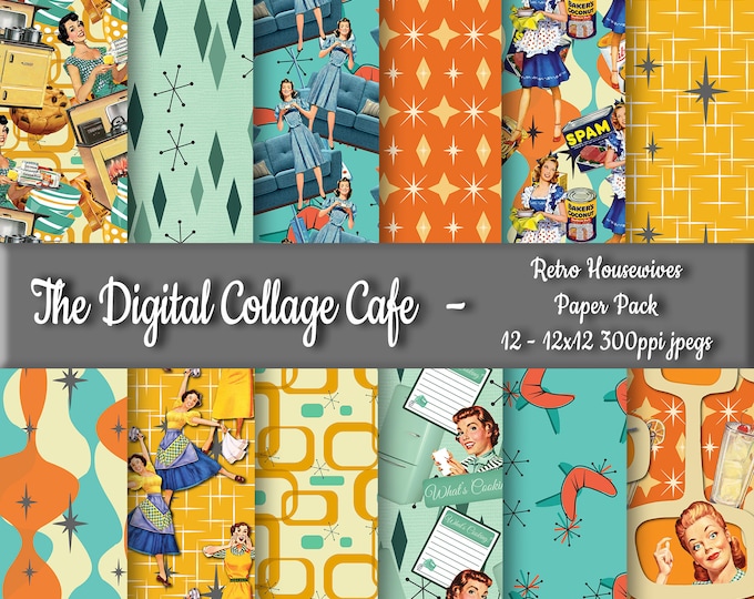 Retro Housewives Seamless Digital Paper Pack, 1950s Seamless Digital ...