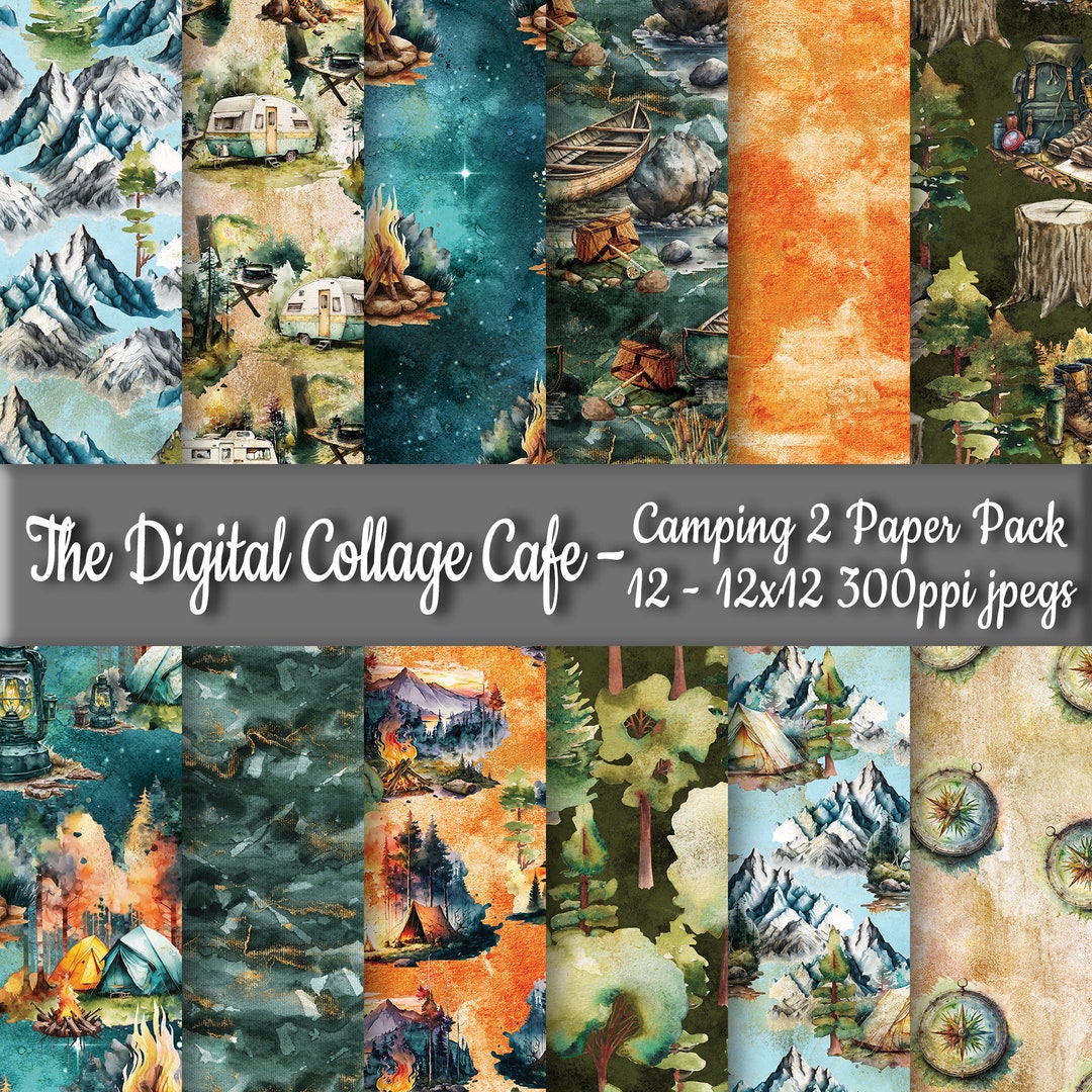 Camping 2 Seamless Digital Paper Pack, Hiking Fabric Digital Design ...