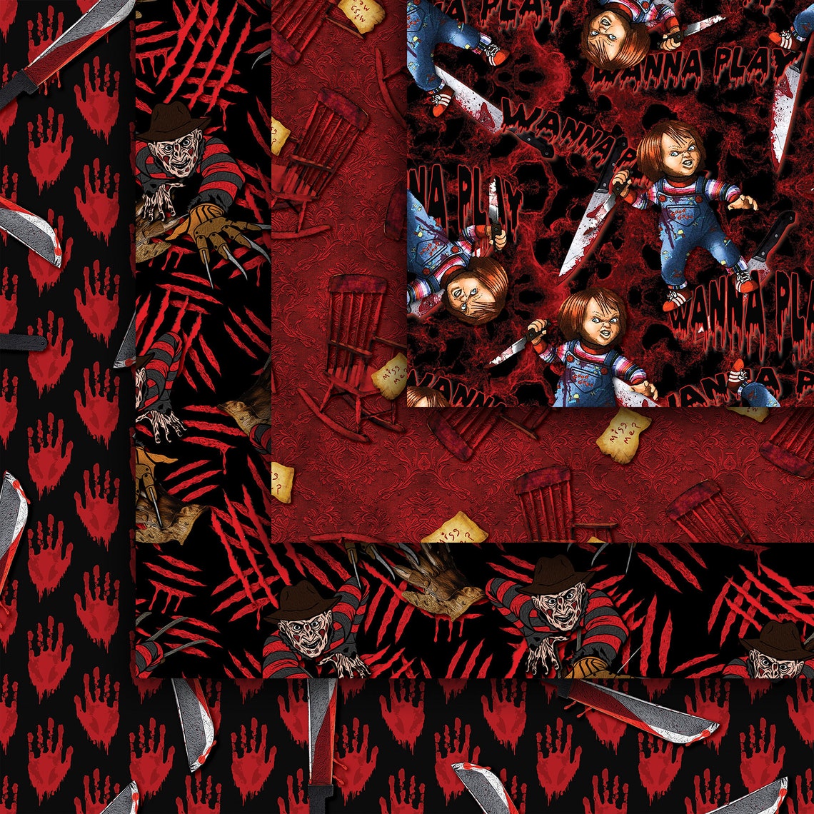 Horror Movies Seamless Digital Paper Pack, Scary Digital Paper Pattern ...