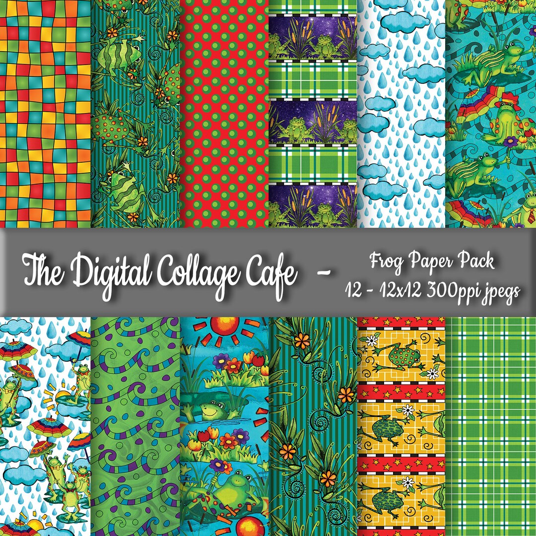 Frog Seamless Digital Paper Pack, Frogs Digital Pattern, Colorful ...