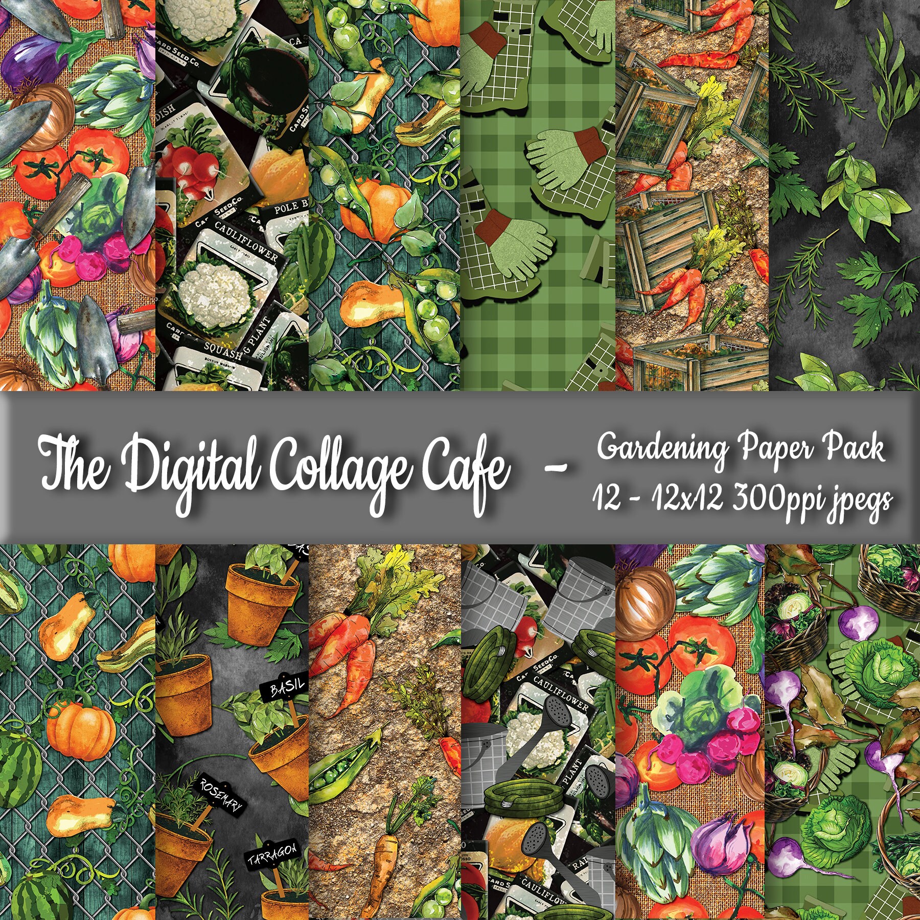 Gardening Seamless Digital Paper Pack, Vegetable Garden Digital Paper ...