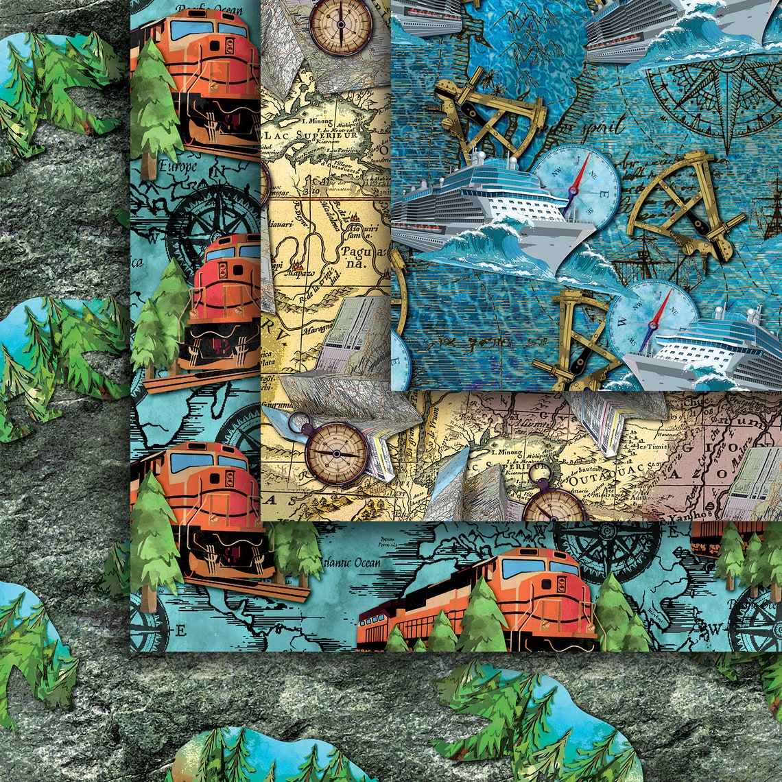 Travel Seamless Digital Paper Pack Adventure Digital Paper | Etsy