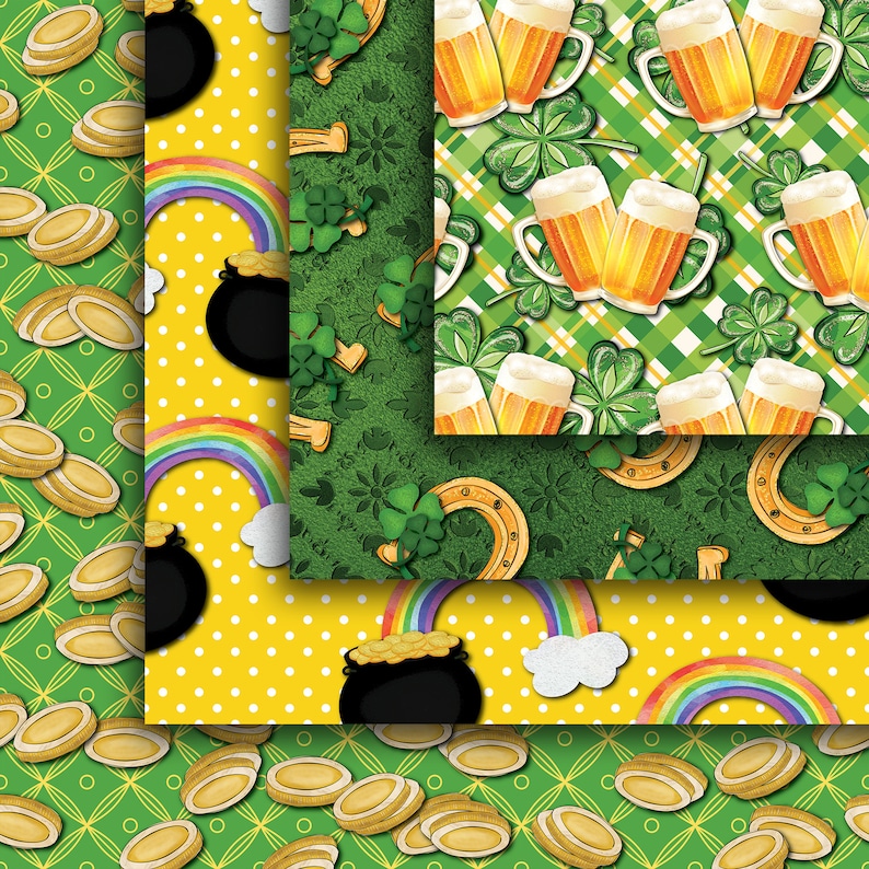 St. Patrick's Day Seamless Digital Paper Pack, Irish Papers, Leprechaun ...