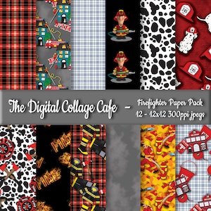 Firefighter Seamless Digital Paper Pack, Fireman Digital Paper Pack ...