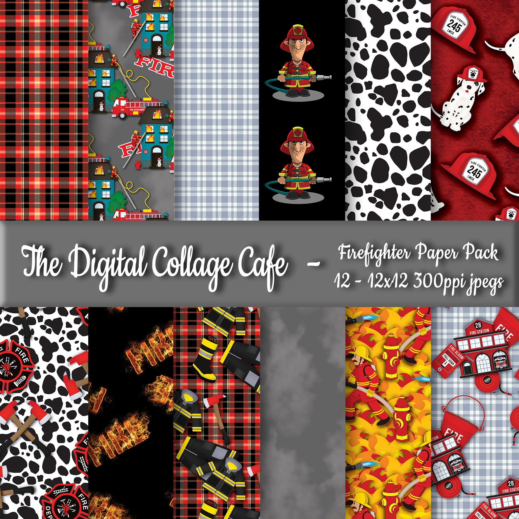 Firefighter Seamless Digital Paper Pack, Fireman Digital Paper Pack ...