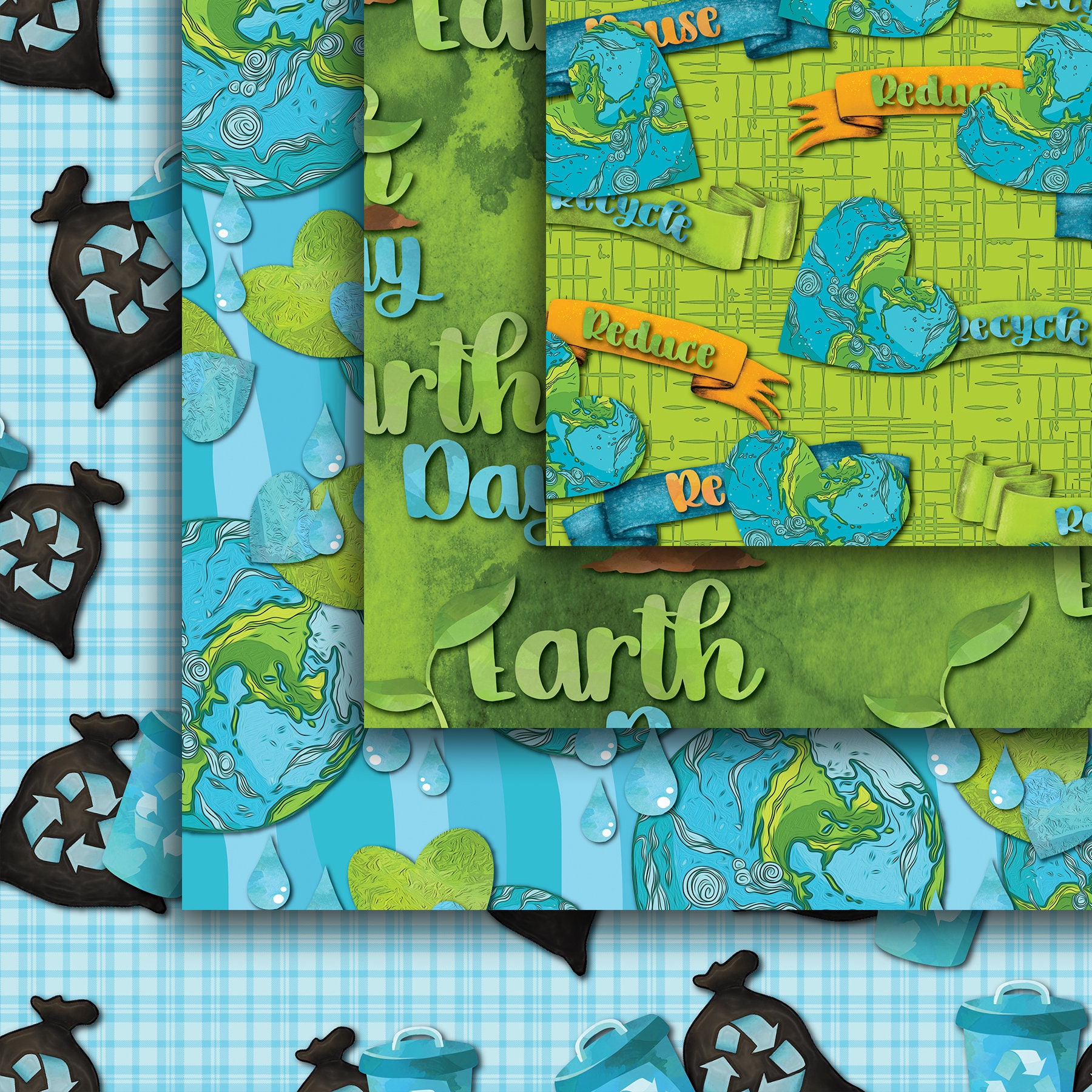 Earth Day Seamless Digital Paper Pack Recycle Papers Eco | Etsy