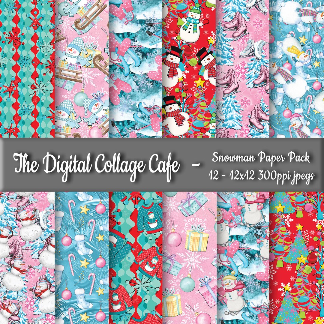 Snowman Seamless Digital Paper Pack, Snowmen Digital Pattern, Snowman ...