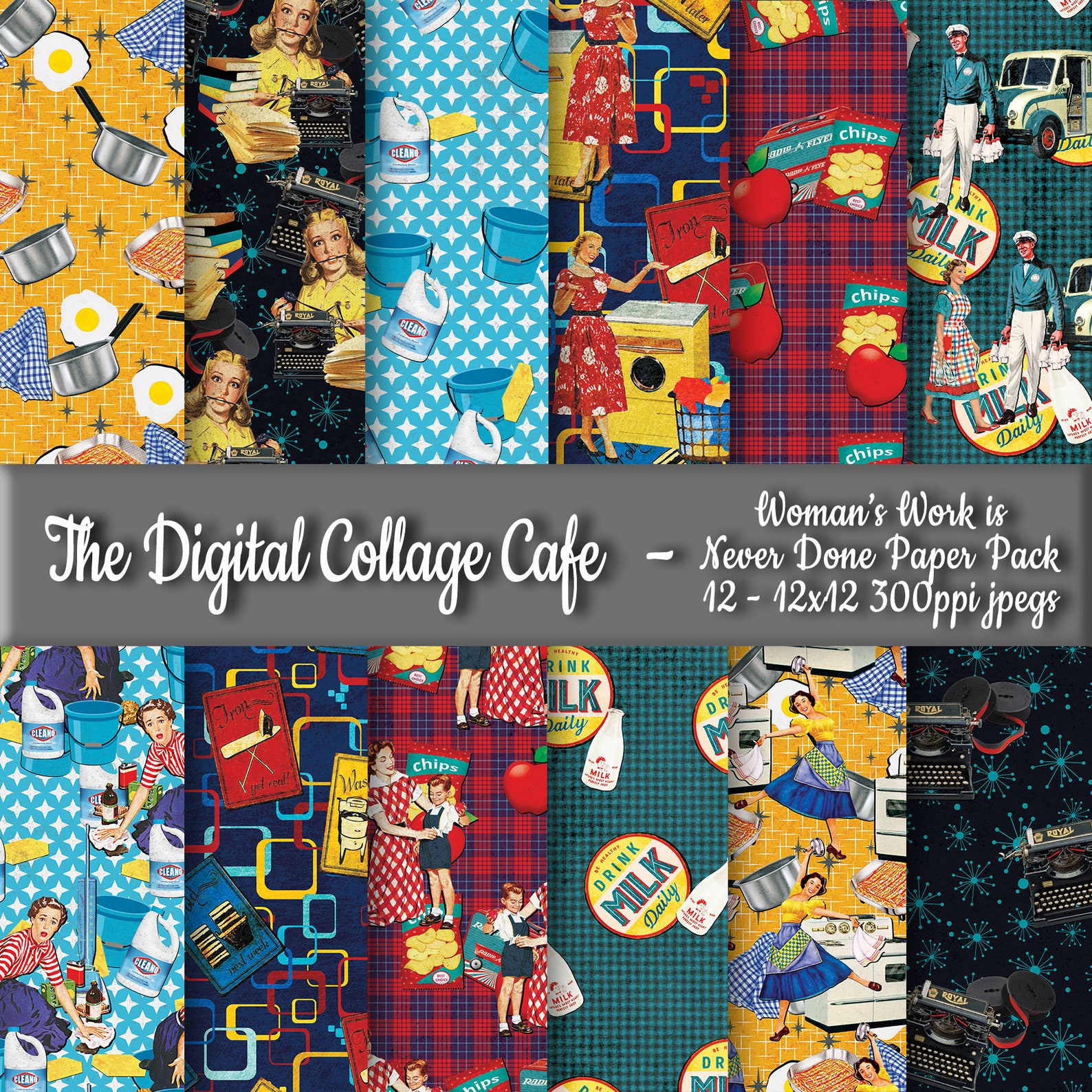 Retro Mom Seamless Digital Paper Pack, Vintage Mom Digital Pattern ...