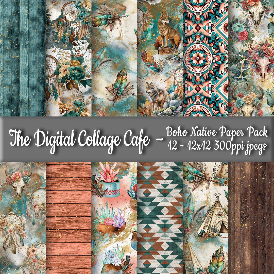 Boho Native Seamless Digital Paper Pack, Succulent Fabric Digital ...