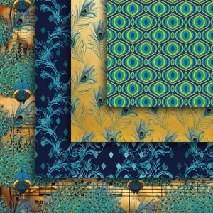 Peacock Digital Paper Pack, Peacock Feather Digital Paper Pack, Bird ...