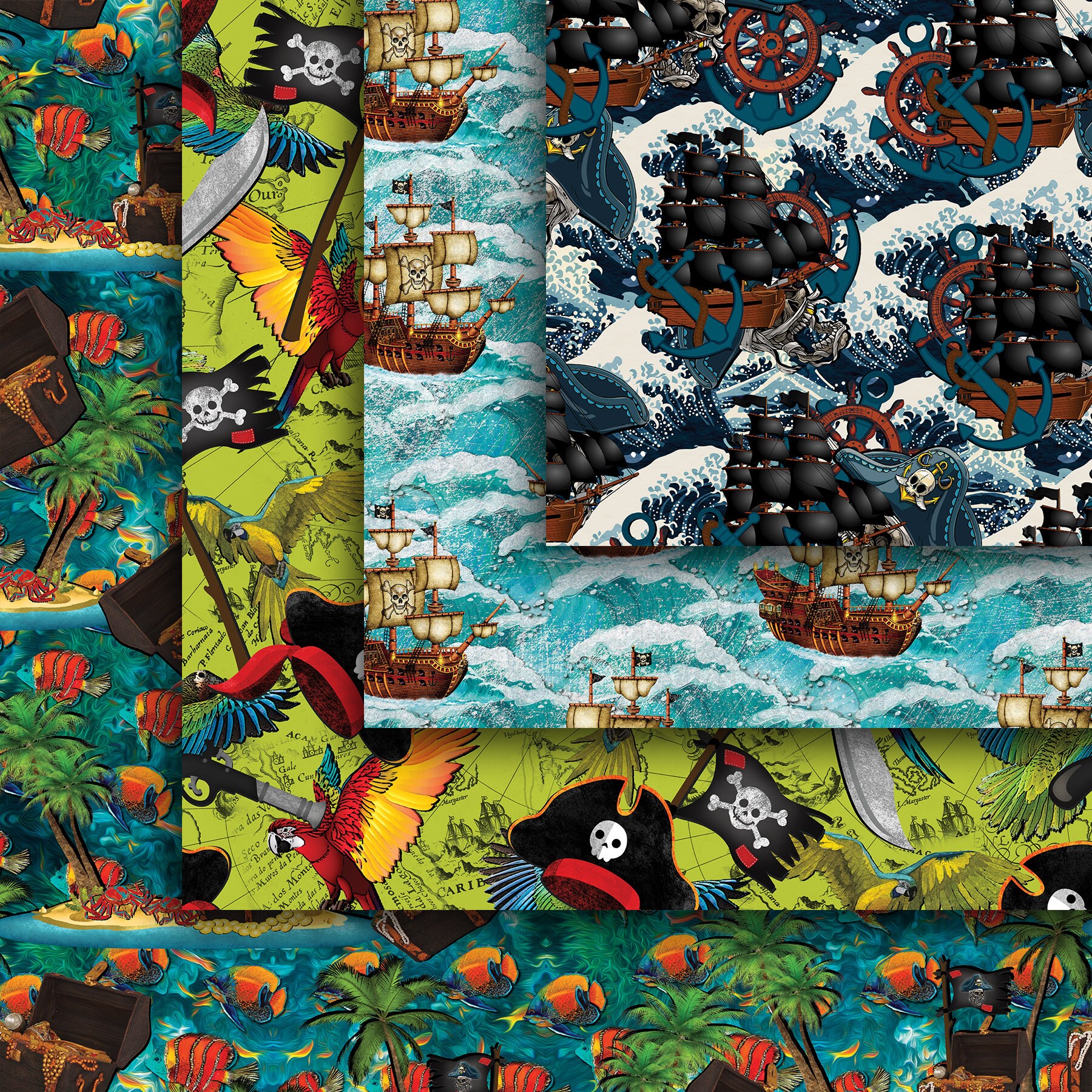 Pirate Seamless Digital Paper Pack, Neverland Seamless Pattern, Pirate ...