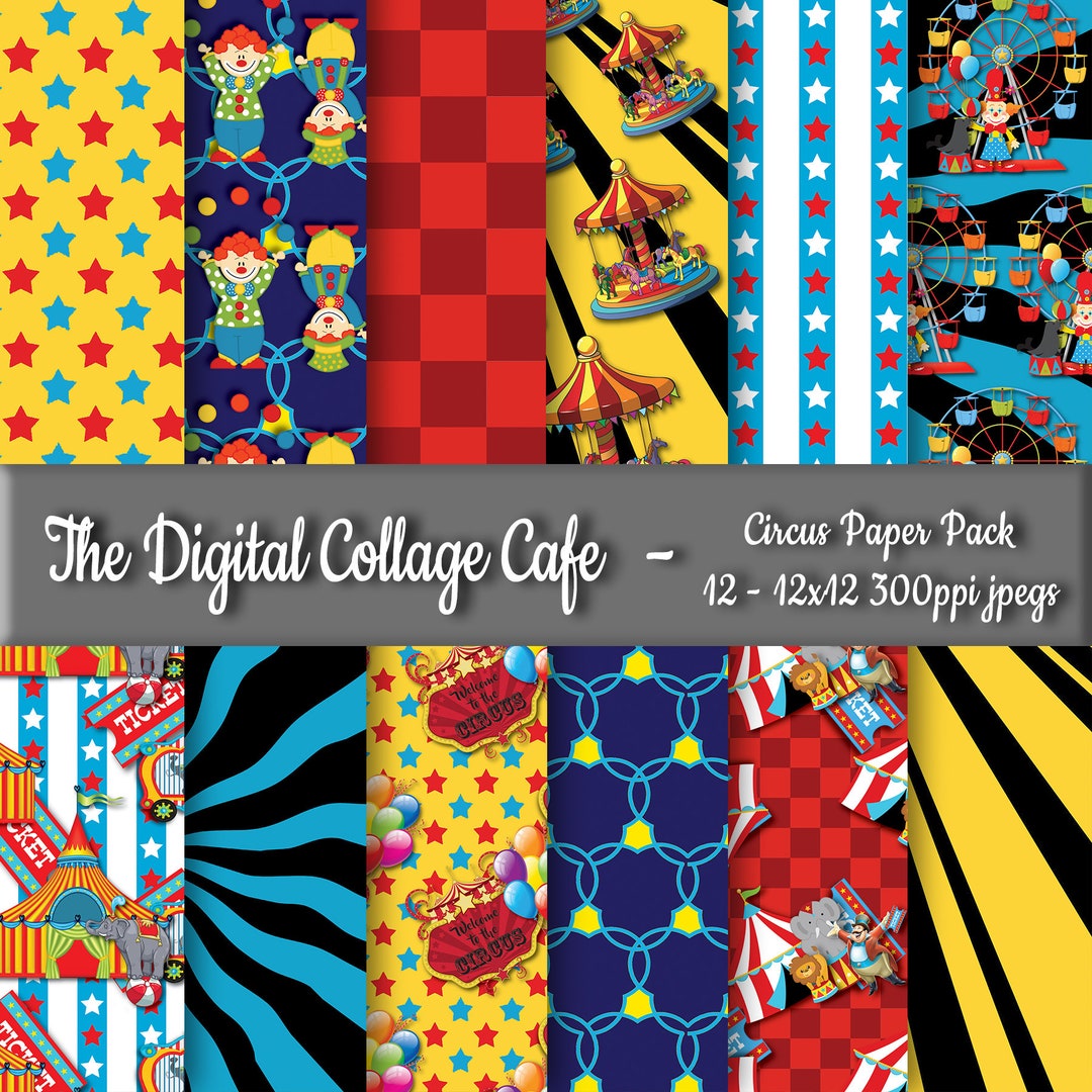 Circus Digital Paper Pack, Carnival Digital Paper Pack, Clown Digital ...