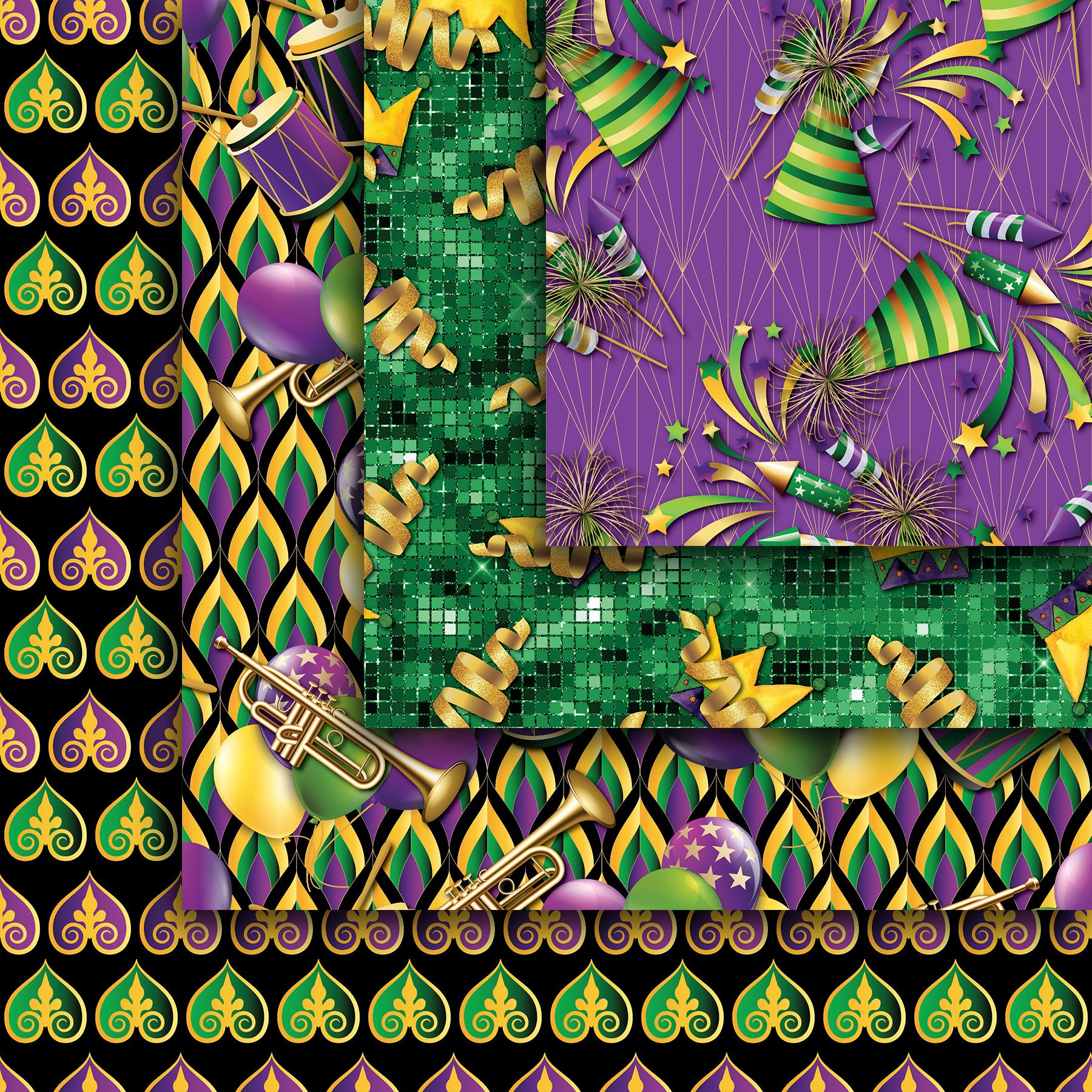 Mardi Gras Seamless Digital Paper Pack Fat Tuesday Scrapbook | Etsy