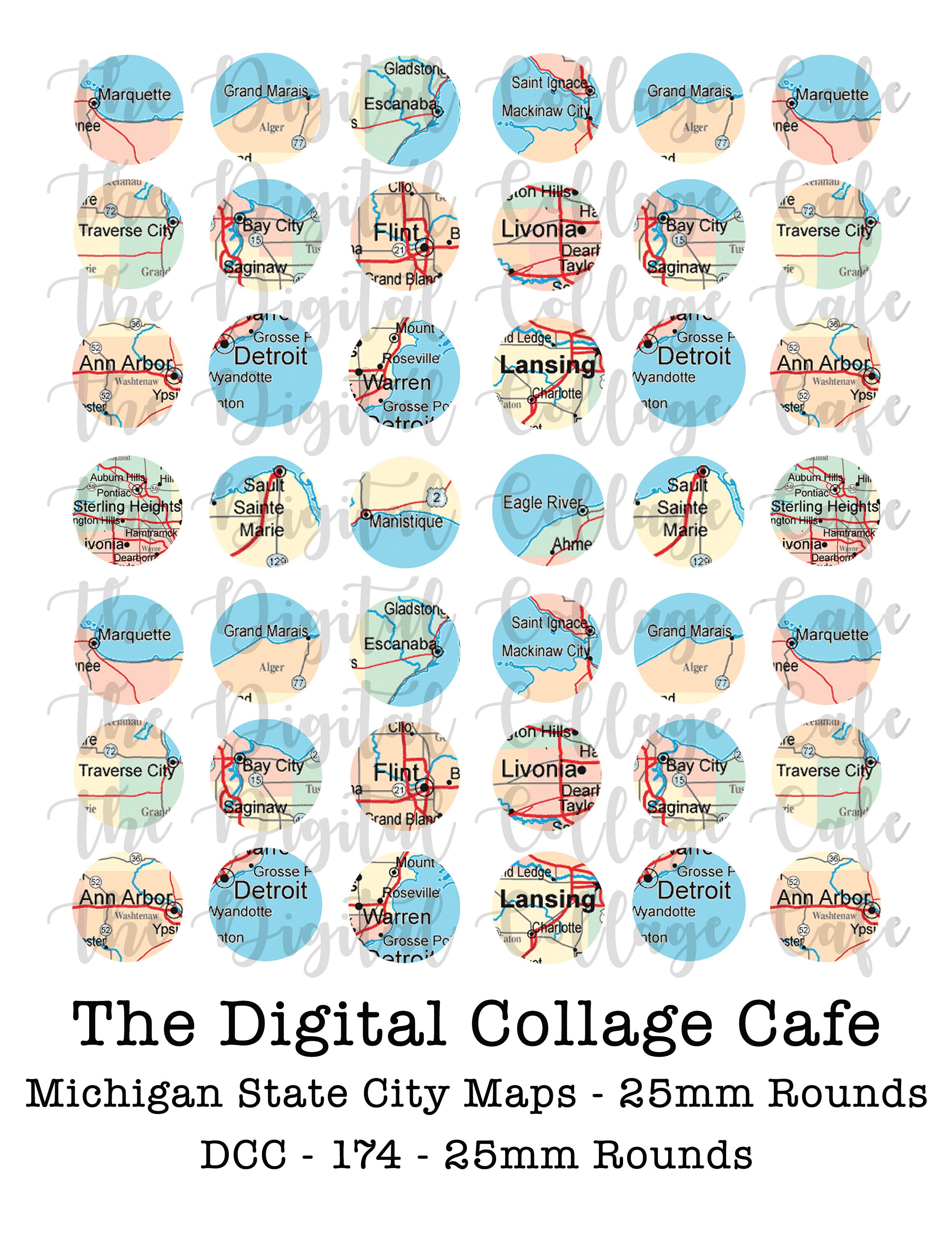 Michigan City Maps Digital Collage Sheet, Michigan Bottle Cap Images ...