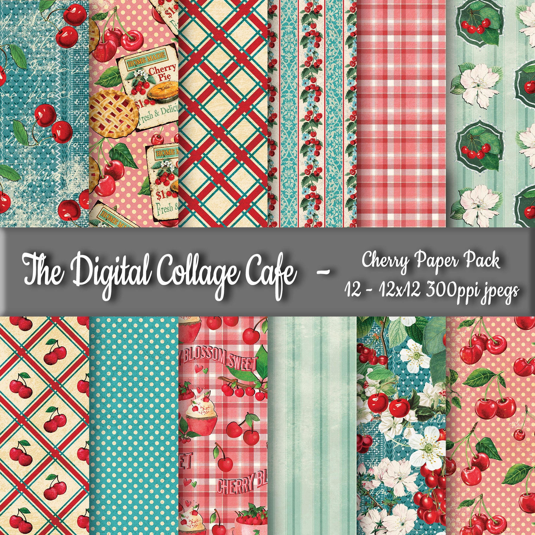 Cherry Seamless Digital Paper Pack, Cherries Digital Paper, Cherry ...