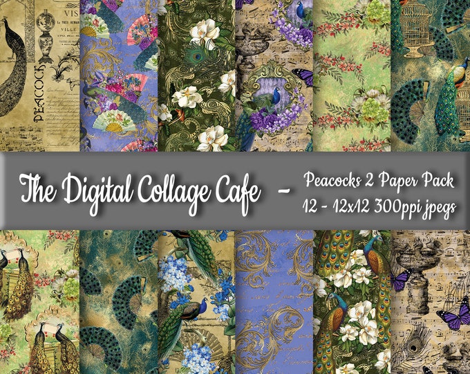 Peacocks 2 Seamless Digital Paper Pack Peafowl Digital - Etsy