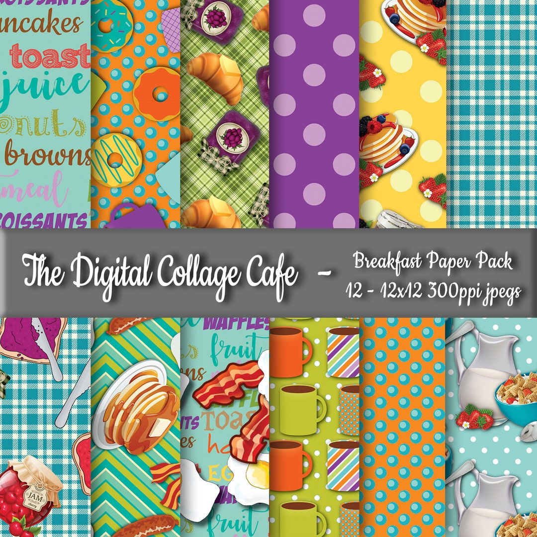 Breakfast Digital Paper Pack, Brunch Digital Paper Pack, Food Digital ...