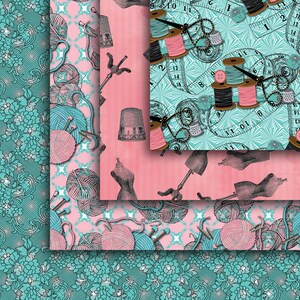 Sewing Seamless Digital Paper Pack, Knitting Digital Paper, Seamstress ...