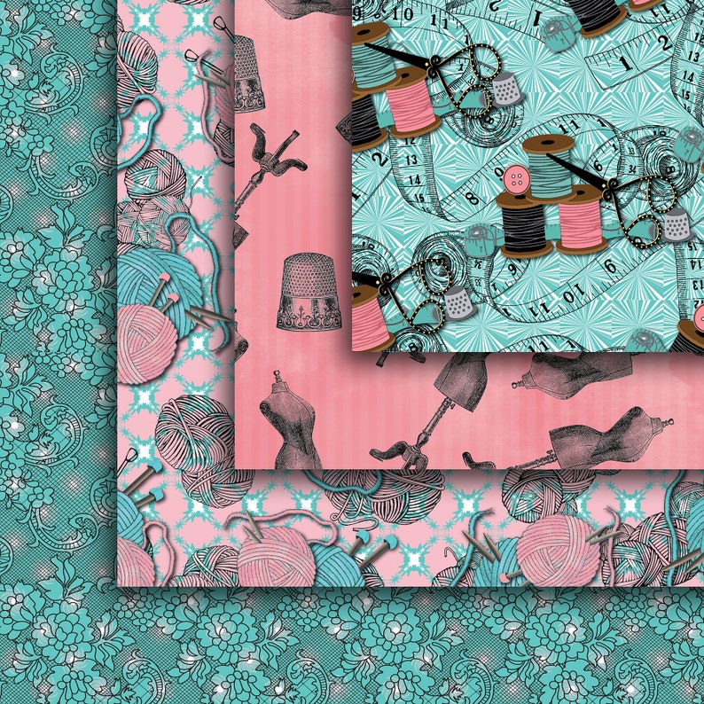 Sewing Seamless Digital Paper Pack, Knitting Digital Paper, Seamstress ...