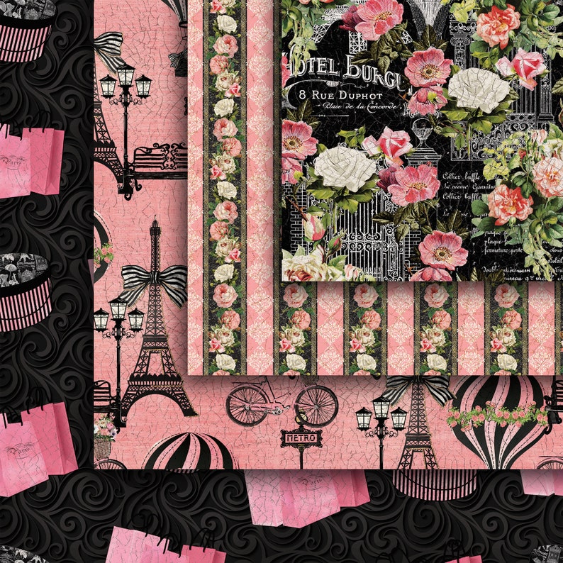 Paris Seamless Digital Paper Pack France Rose Digital - Etsy