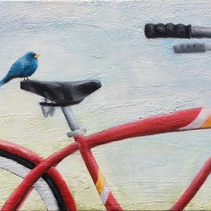 THE BLUEBIRD'S BIKE - Original Oil Painting. Bluebird Sitting on the ...