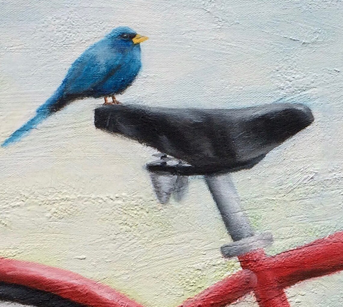 THE BLUEBIRD'S BIKE - Original Oil Painting. Bluebird Sitting on the ...