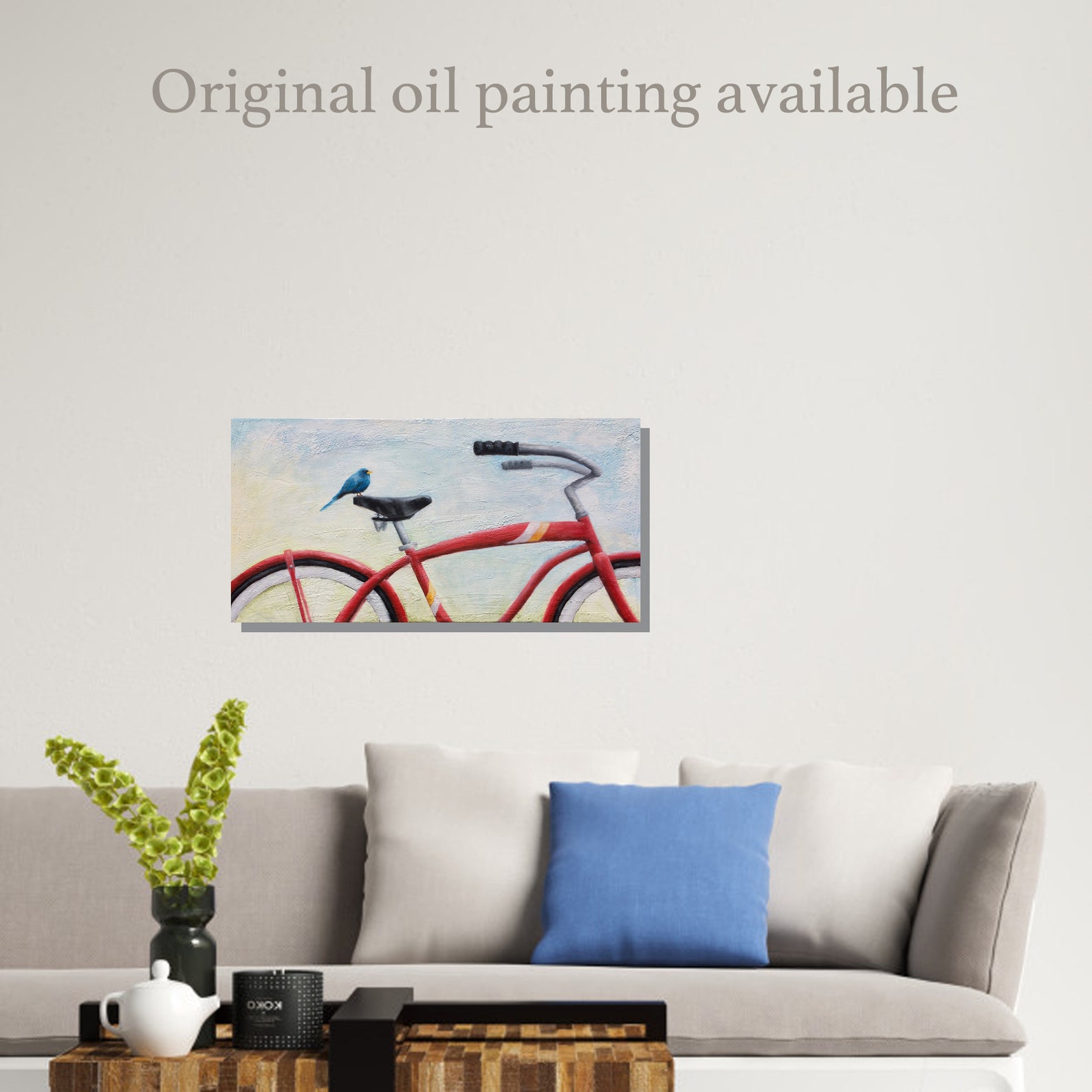 THE BLUEBIRD'S BIKE - Original Oil Painting. Bluebird Sitting on the ...