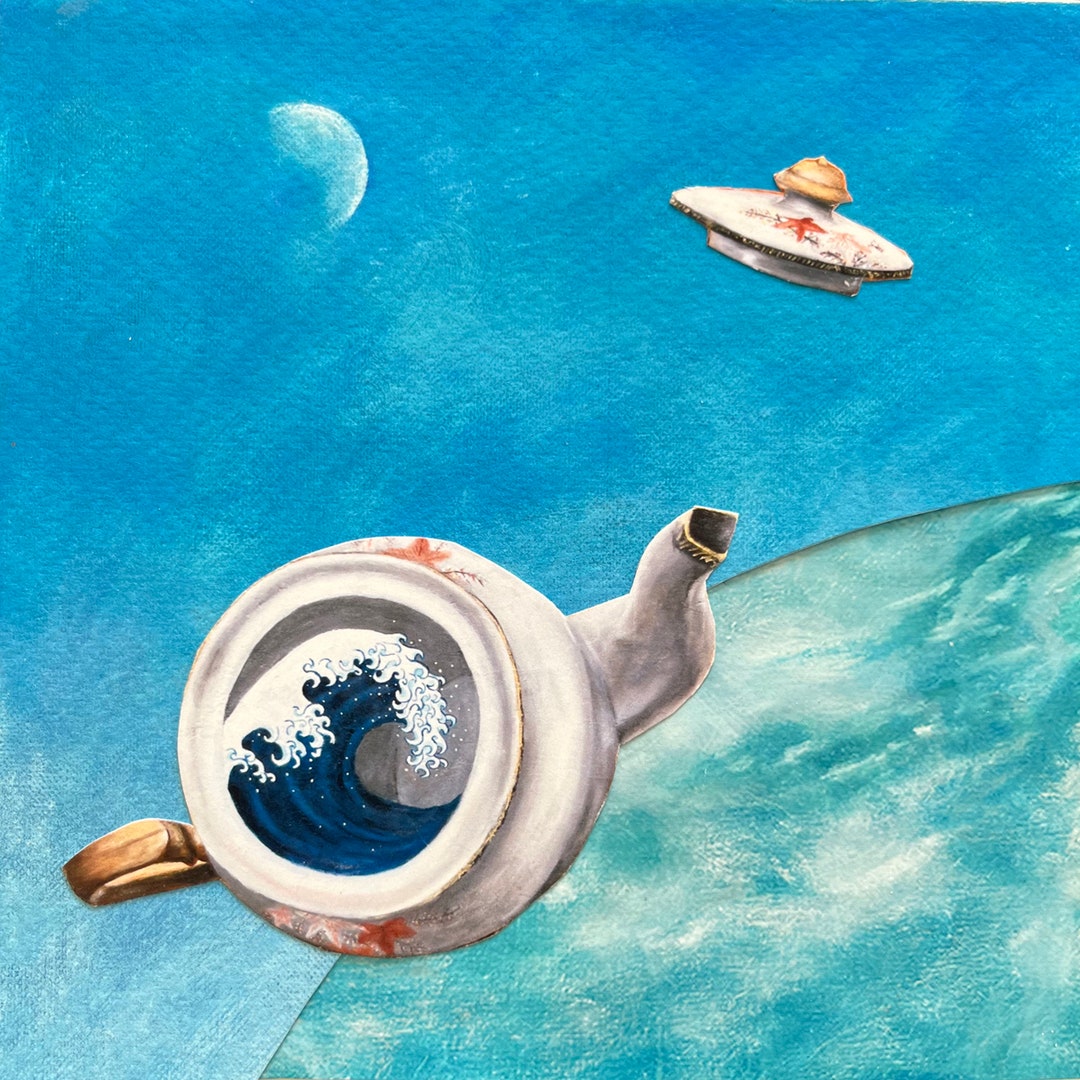 Teapot in Space - Original Paper Collage - Etsy