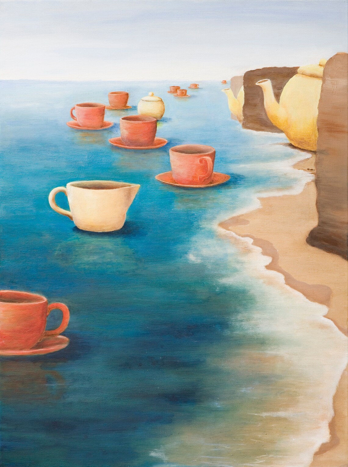 Great Ocean Teaparty-teacups Floating in the Ocean. Teapots Peeking ...