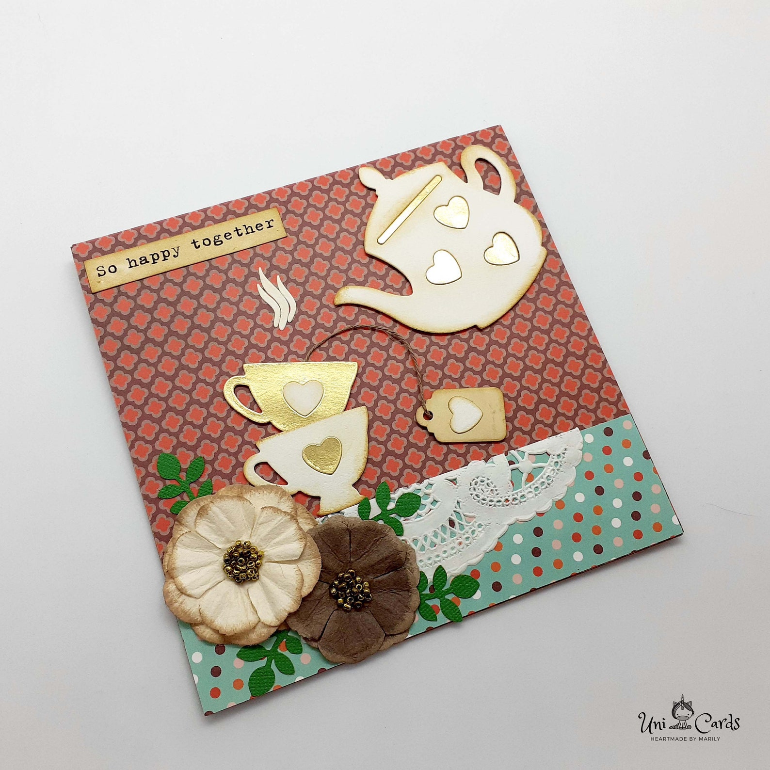 Tea Party Handmade Card, Tea Time, Greeting Card, Floral Card, Happy ...