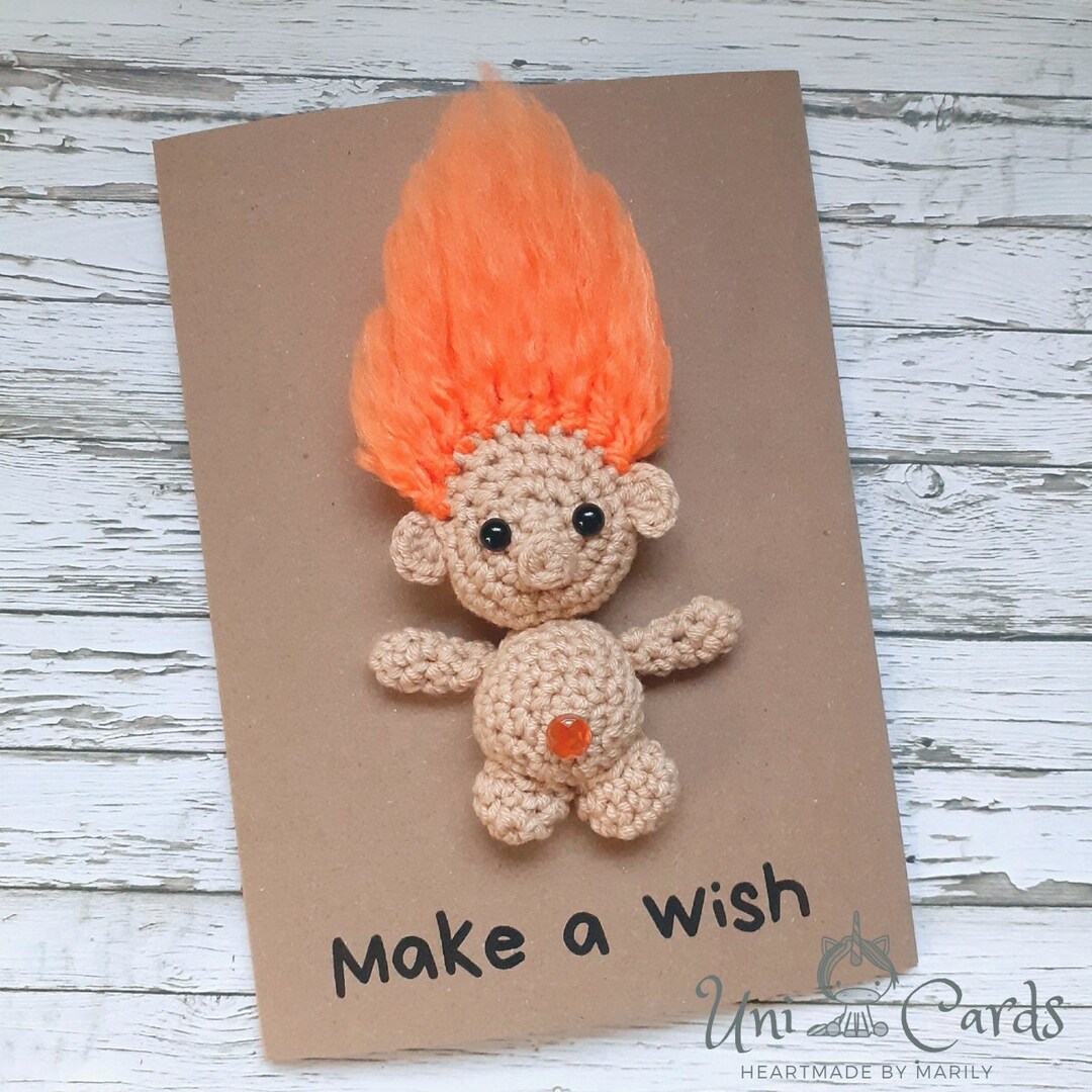 Troll Crochet Card, 80s 90s Troll, Good Luck Troll, Make a Wish Card - Etsy