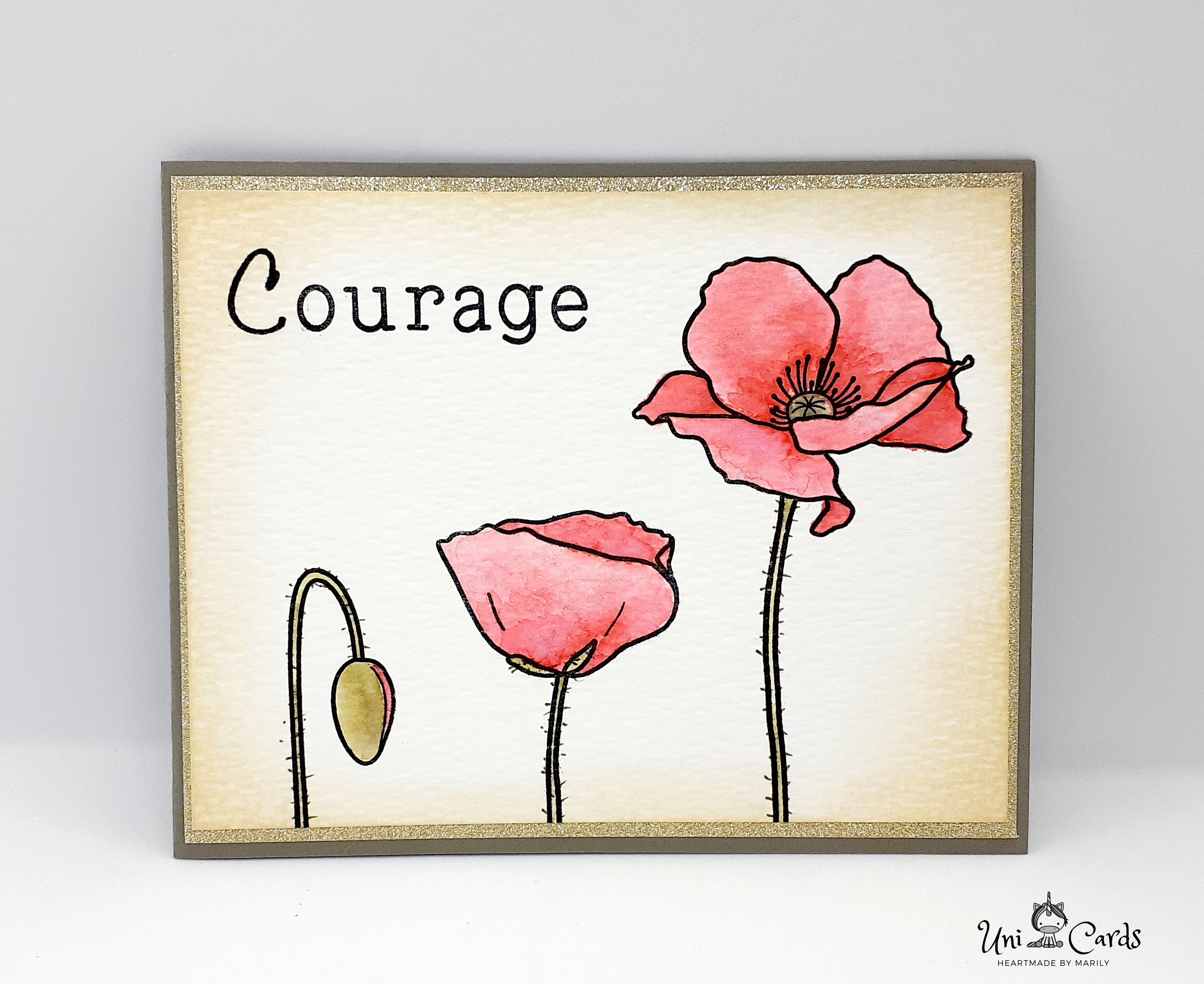 Handmade Courage Greeting Card, Poppy Flower Comforting Card, Sympathy ...