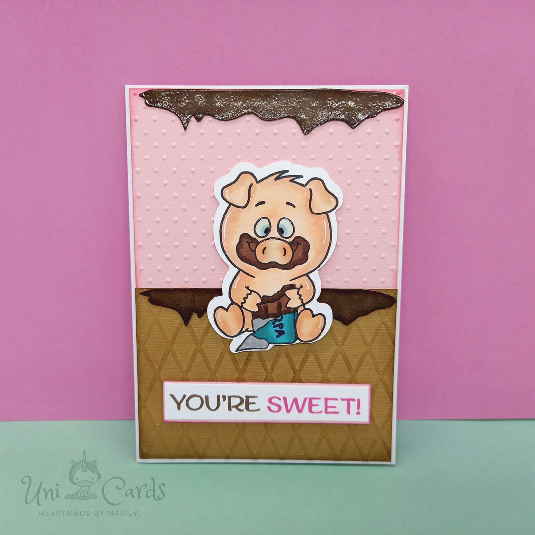 Cute Pig Eating Chocolate, You Are Sweet Card - Etsy
