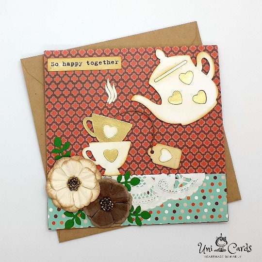 Tea Party Handmade Card, Tea Time, Greeting Card, Floral Card, Happy ...