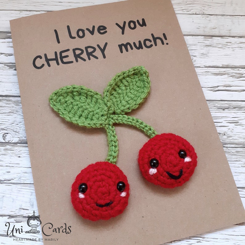 I Love You Cherry Much, Cherries Crochet Card - Etsy