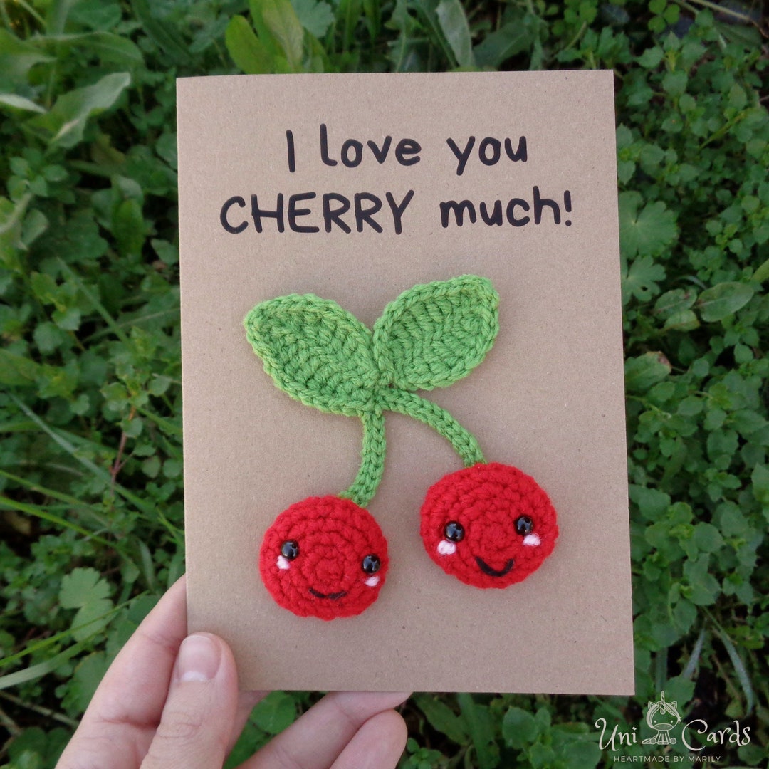 I Love You Cherry Much, Cherries Crochet Card - Etsy