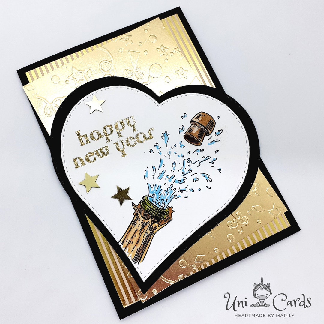 Happy New Year Handmade Greeting Card, Champagne - Etsy UK