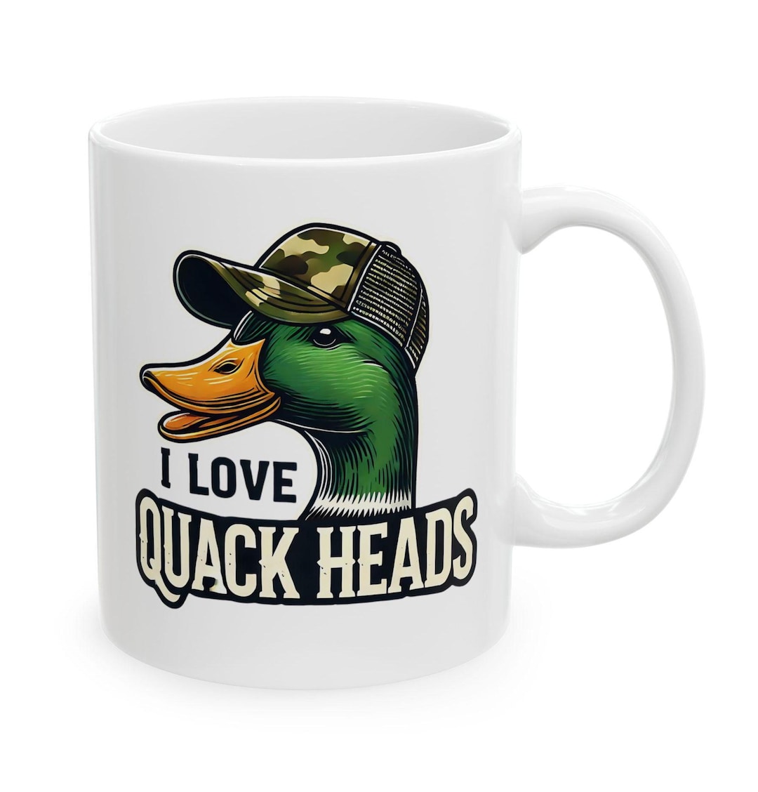 I Love Quack Heads Coffee Cup, Duck Hunting Ceramic Mug, Mallard Duck ...