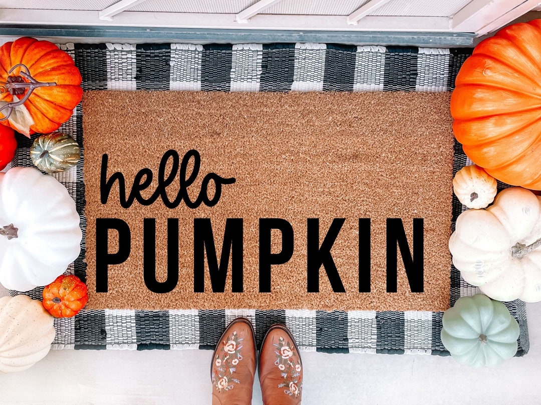 Hello Pumpkin Doormat Fall Welcome Mat Pumpkin Decor - Etsy