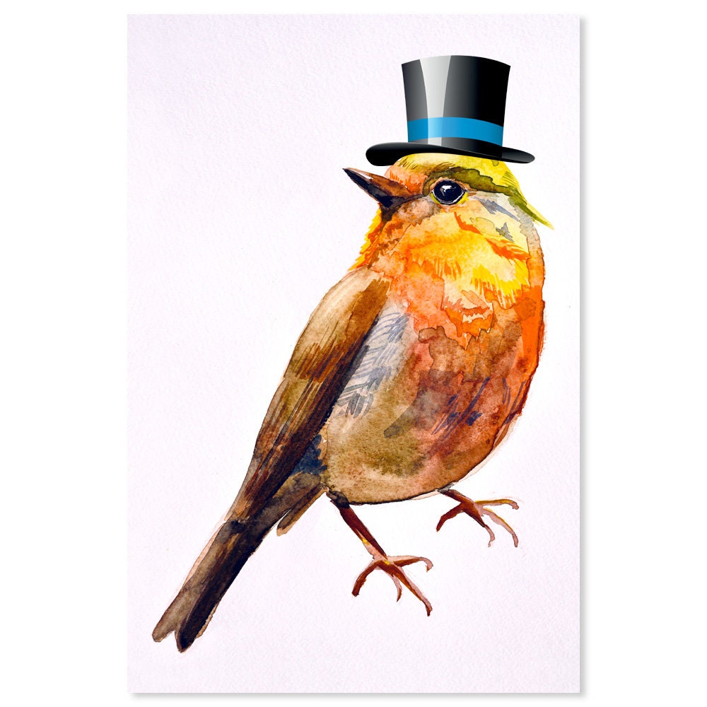 Bird Top Hat Canvas Art Print Paper Print Animal Art - Etsy.de